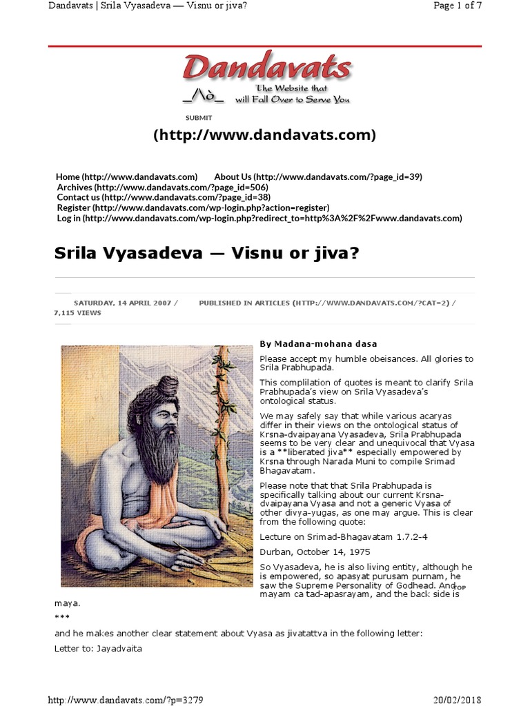 Vyasadeva Jiva-Tattva or Vishnu-Tattva | PDF | Bhagavata Purana | Vishnu