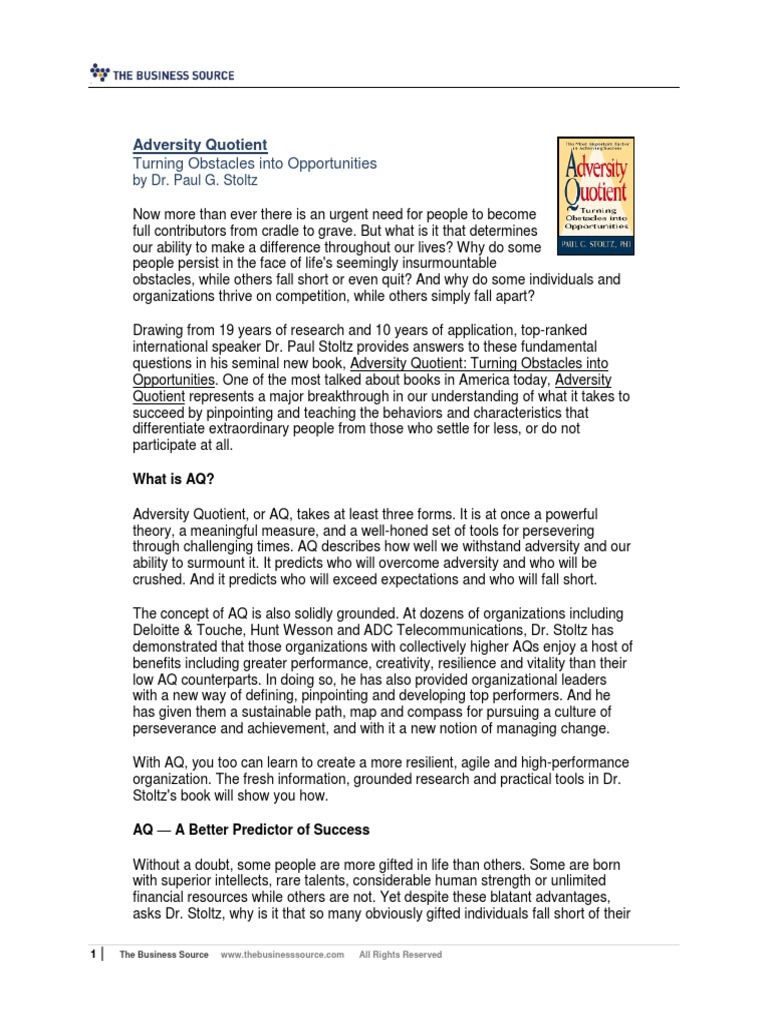 Adversity Quotient | PDF | Emotional Intelligence | Cognitive Science