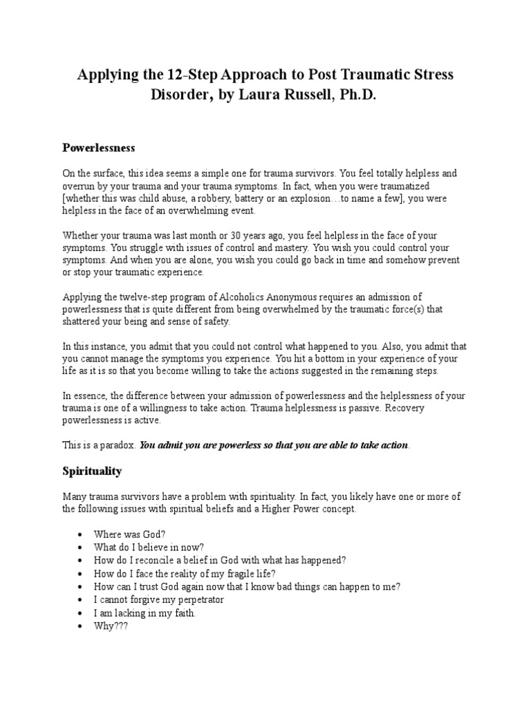 Applying The 12-Step Approach To Post Traumatic Stress Disorder | PDF ...