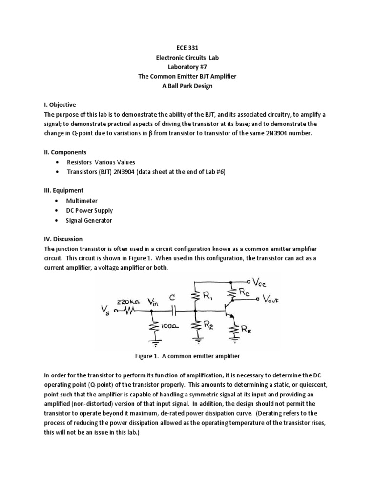 ECE331 Lab 7 | PDF | Amplifier | Transistor