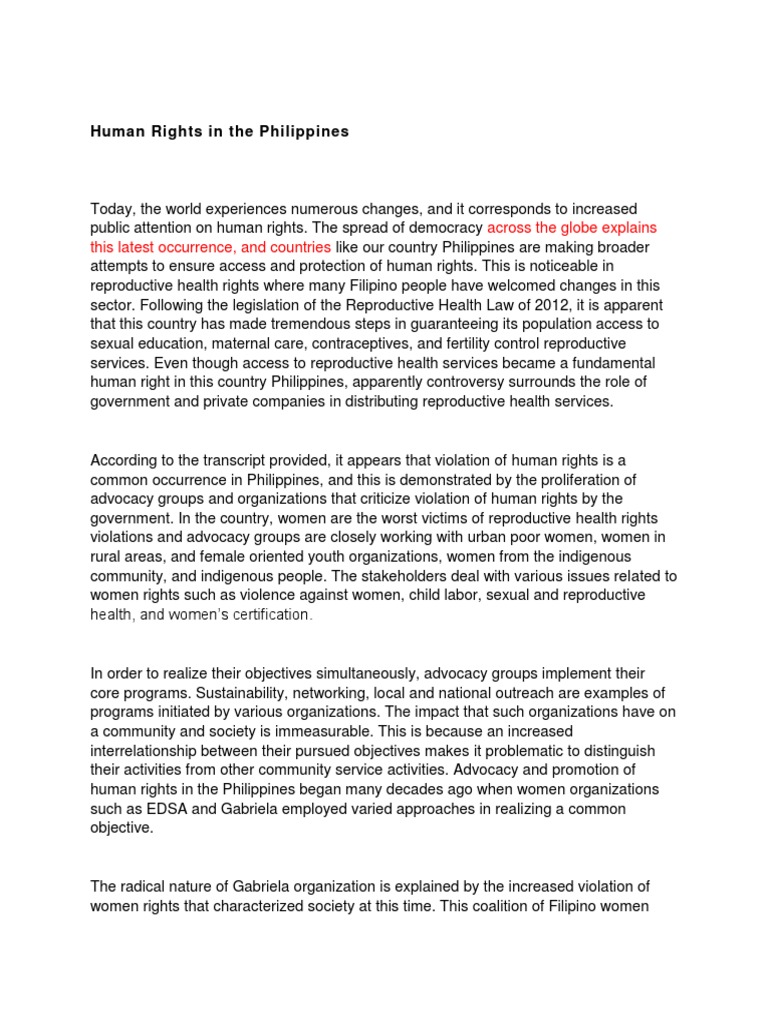 Human Rights in The Philippines | PDF | Justice | Crime & Violence