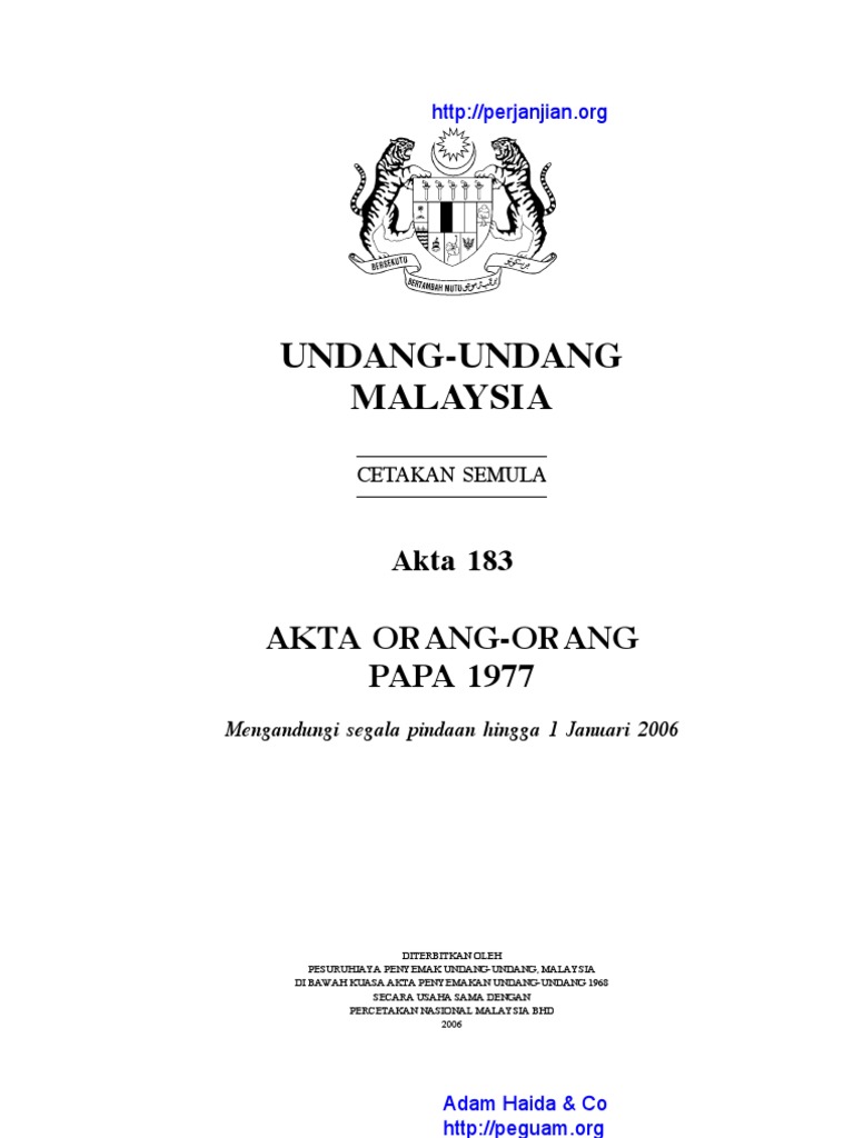 Akta 183 Akta Orang-Orang Papa 1977 | PDF