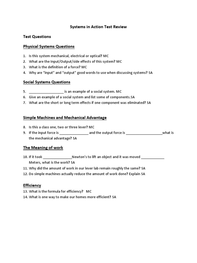 Systems in Action Test Review | PDF