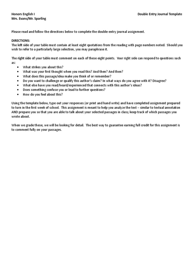 Double Entry Journal Template | PDF