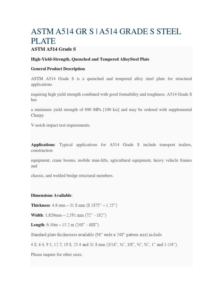 Astm A514 GR S | Download Free PDF | Structural Steel | Welding