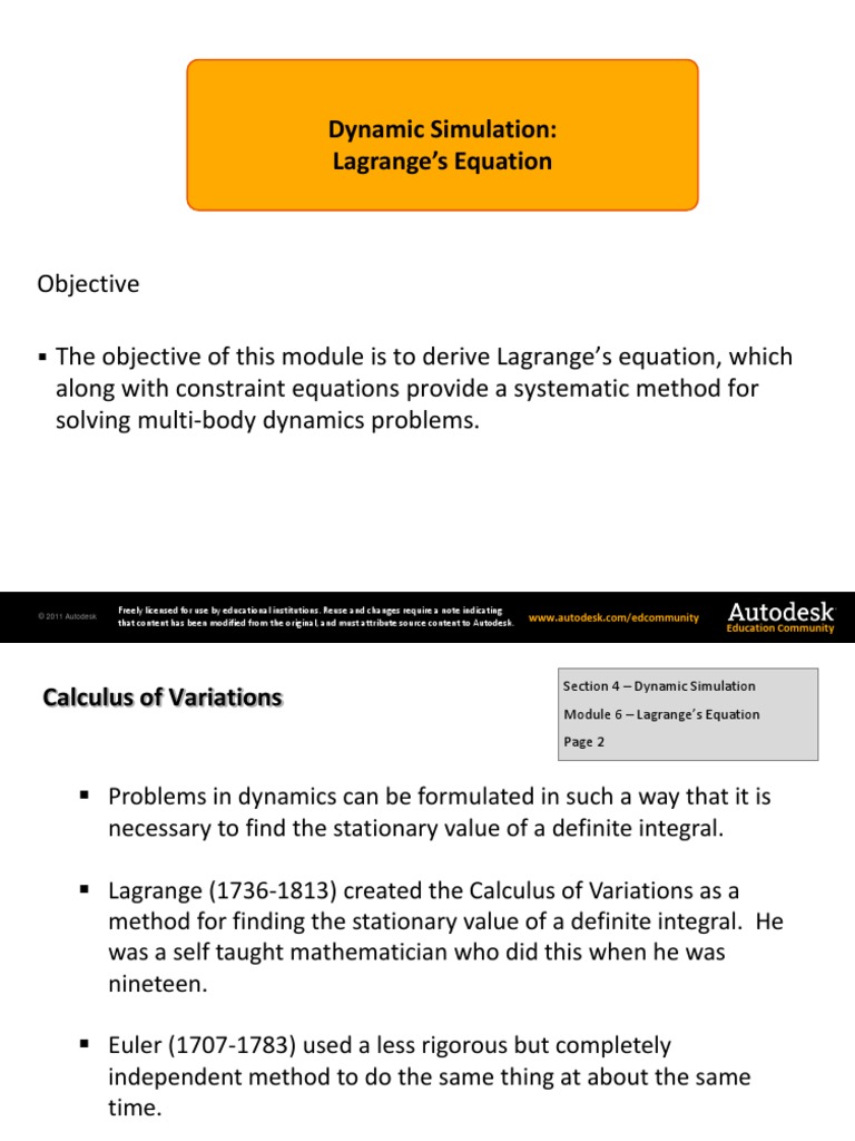 Lecture Slides Pdf Calculus Of Variations Euler Lagrange Equation