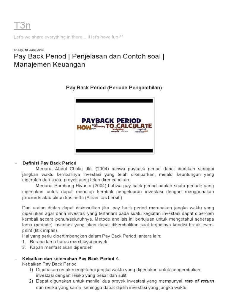 Pay Back Period - Penjelasan Dan Contoh Soal - Manajemen Keuangan | PDF ...