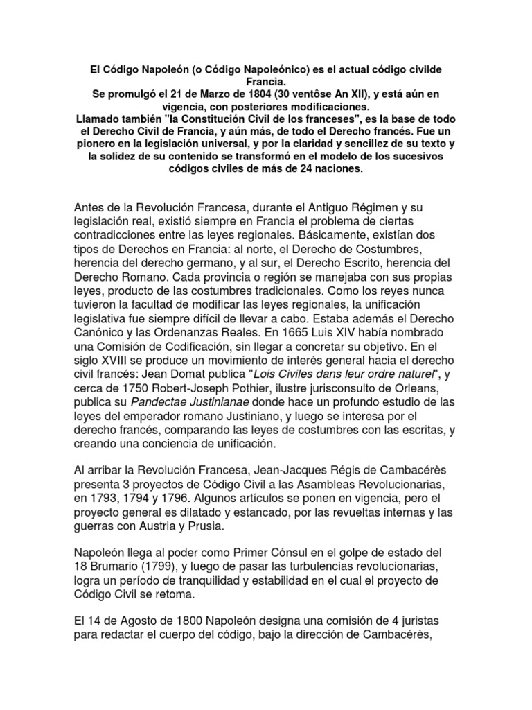 El Código Napoleón.docx | Mujer | Napoleón