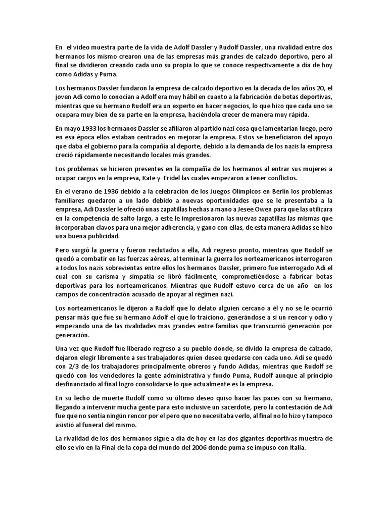 Resumen Historia de Adidas y Puma | PDF | Adidas | Agitación