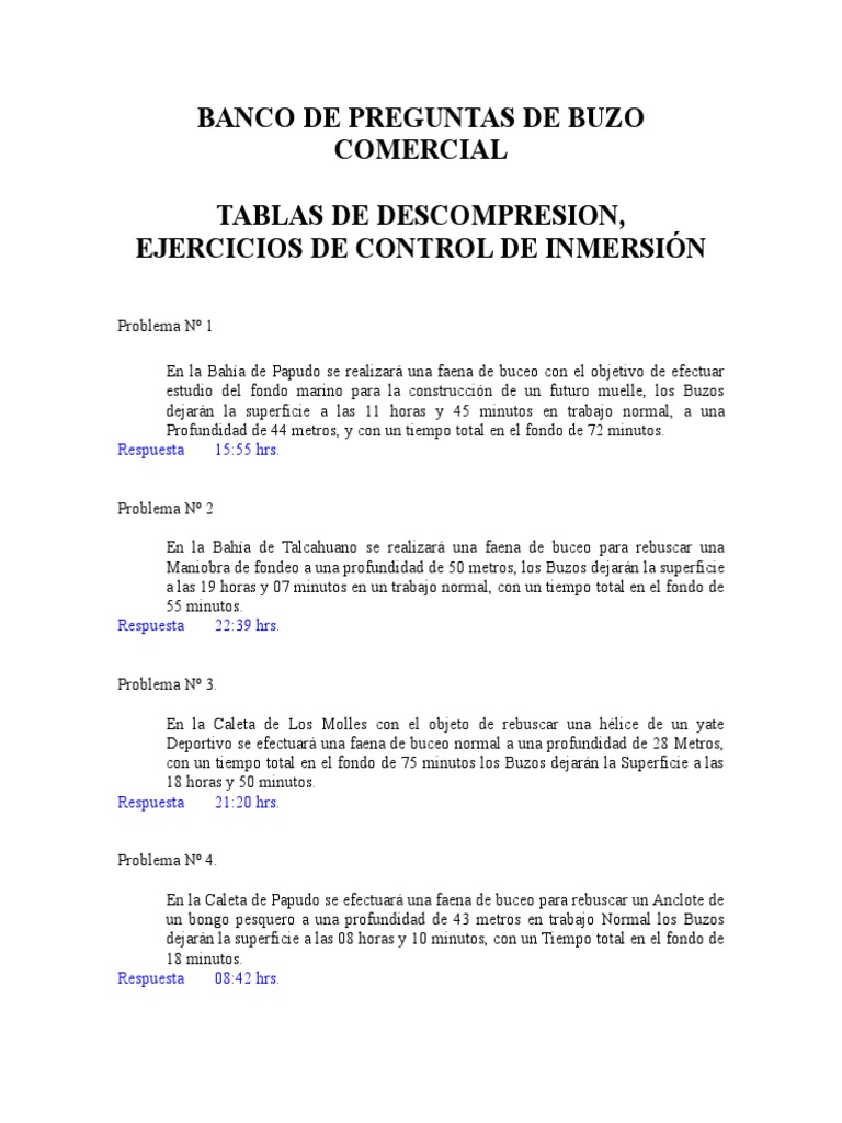 G Ejer - Tablas | PDF | Buceo bajo el agua | Trabajo submarino