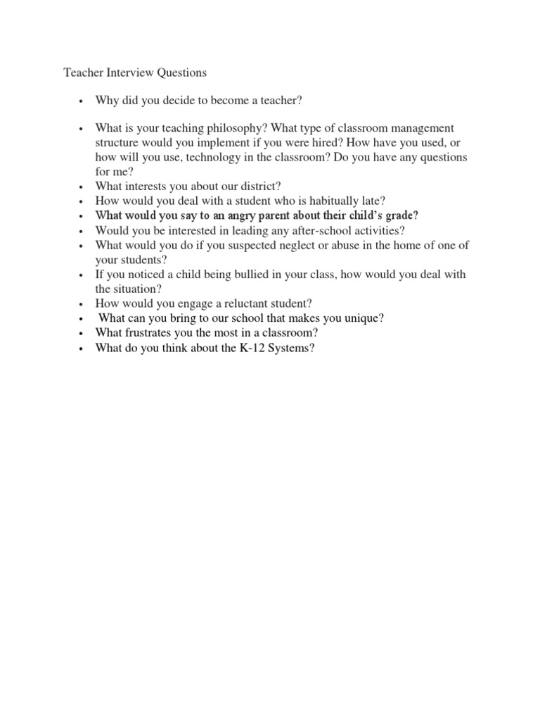 Teacher Interview Questions | PDF