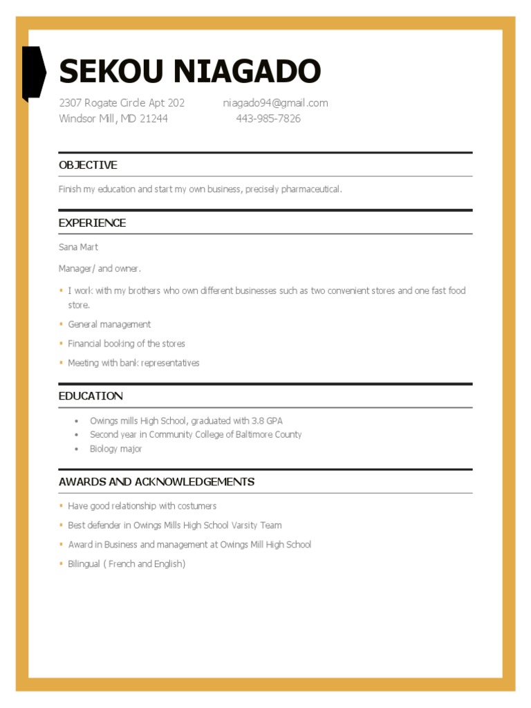 Sekou Niagado Resume 2018 | PDF