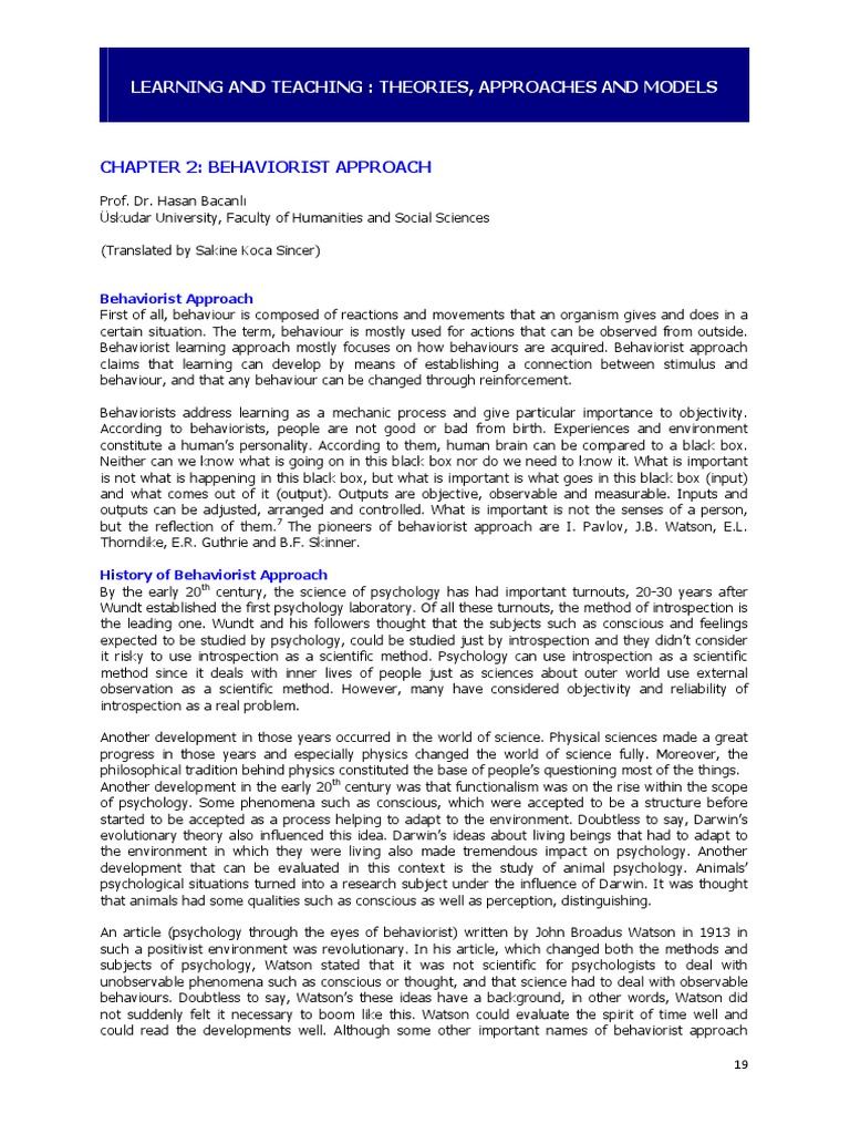 Chapter 2: Behaviorist Approach: Learning and Teaching: Theories ...