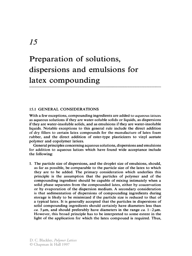 15 Preparation of Solutions, Dispersions and Emulsions For Latex Compounding | PDF | Colloid ...