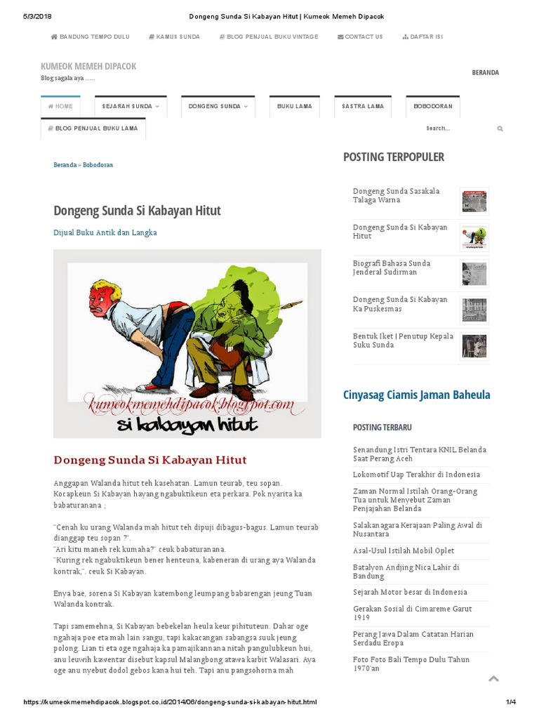 Dongeng Sunda Si Kabayan Hitut - Kumeok Memeh Dipacok | PDF