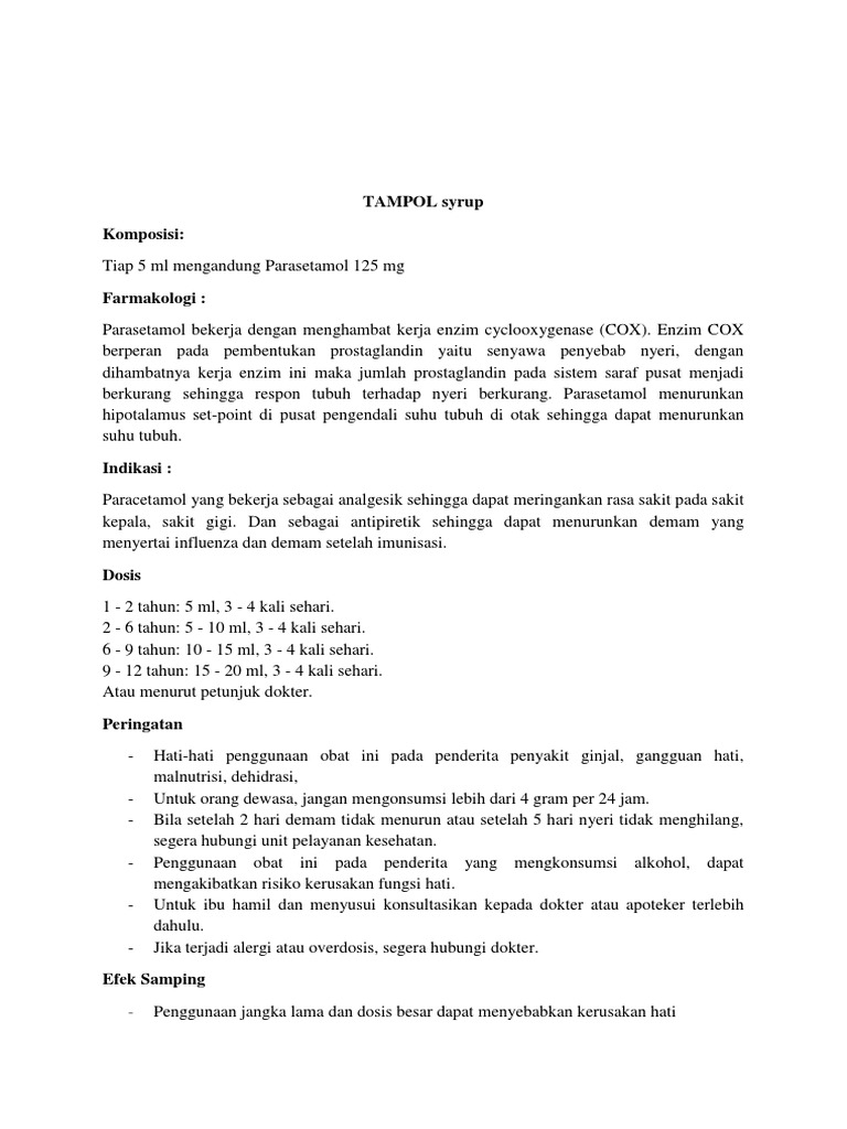 TAMPOL Syrup: Dosis dan Peringatan Penggunaan | PDF