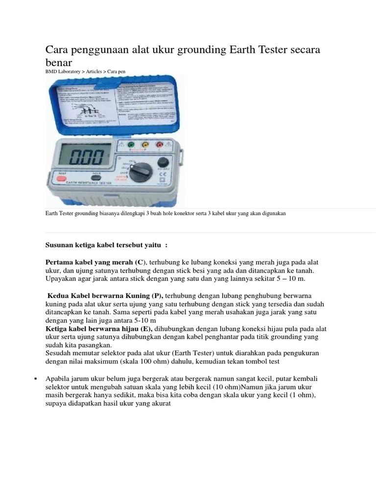 Cara Penggunaan Alat Ukur Grounding Earth Tester Secara Benar | PDF