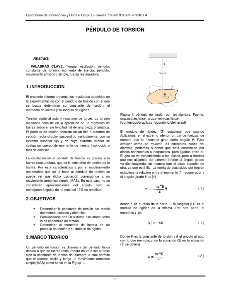 Péndulo de Torsión Ante | PDF | Péndulo | Movimiento (física)