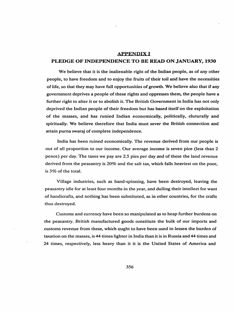 Pledge of Independence To Be Read On January, 1930 | PDF | British Raj ...