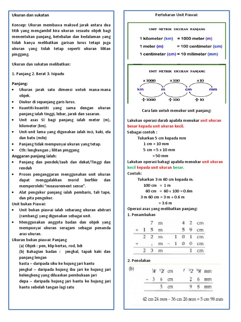 Nota Ukuran Dan Sukatan | PDF