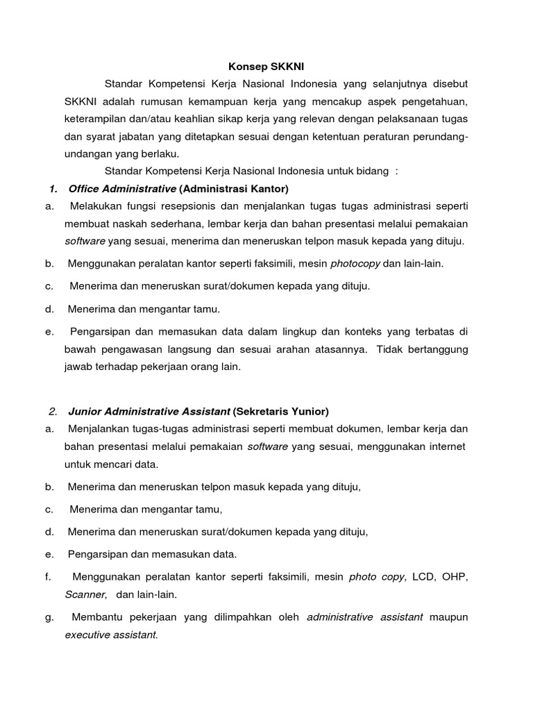 SKKNI Administrasi Perkantoran 2023 | PDF | Karier & Perkembangan | Bisnis