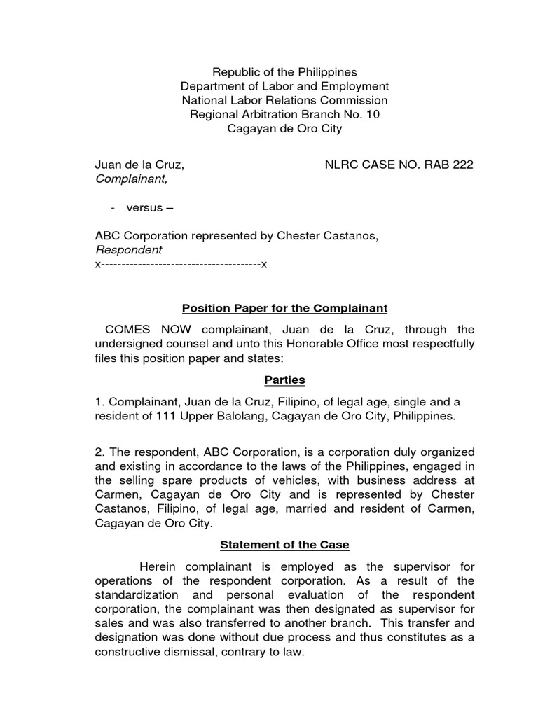 Position Paper Sample | PDF | Employment | Common Law