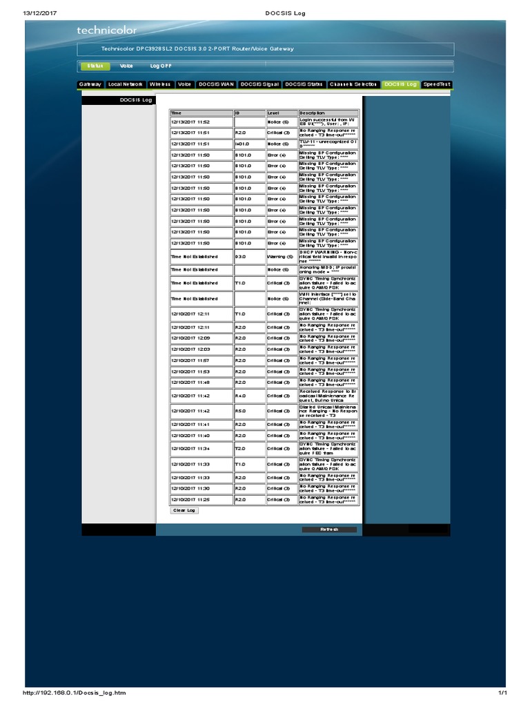 Docsis Log Dpc3928sl2 Test Cpe 80b234cb0e18 | PDF | Networks ...
