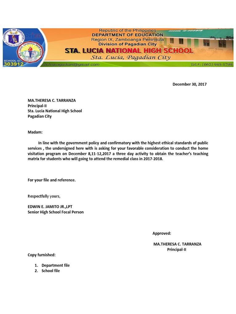 Remedial Class Letter