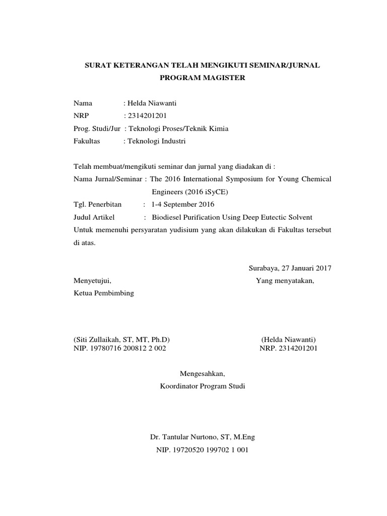 Surat Keterangan Telah Mengikuti Seminar | PDF | Seni | Sains & Matematika