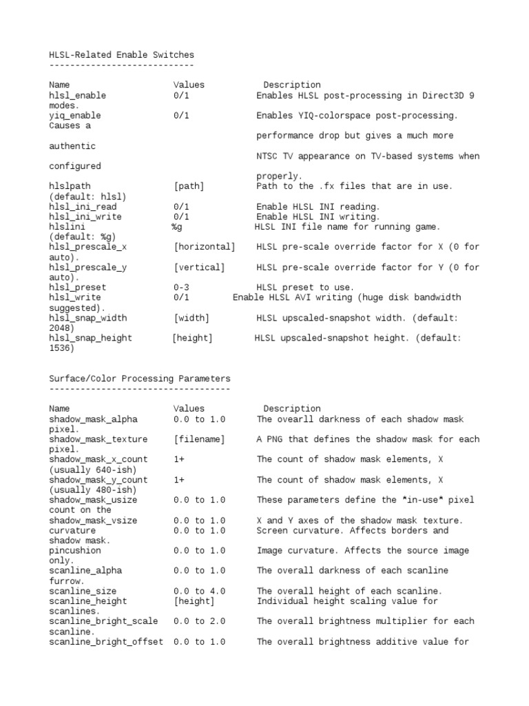 HLSL-Related Enable Switches and Surface/Color Processing Parameters ...