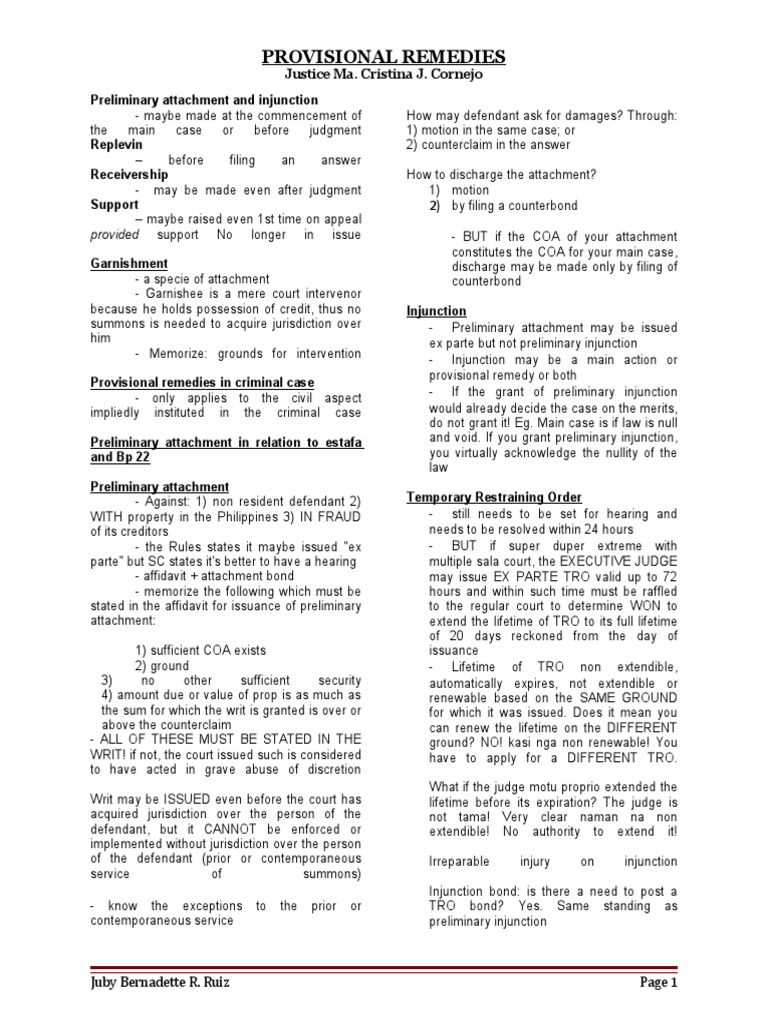 Provisional Remedies | PDF | Injunction | Legal Procedure