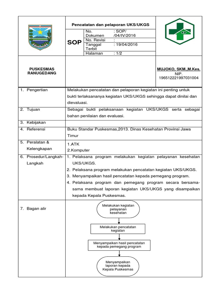 SOP Pencatatan Dan Pelaporan UKS Atau UKGS | PDF