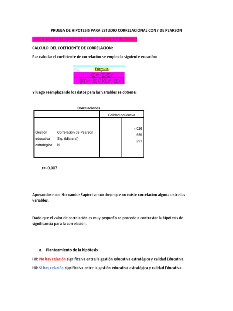 Prueba de Hipotesis para Estudio Correlacional Con R de Pearson | PDF