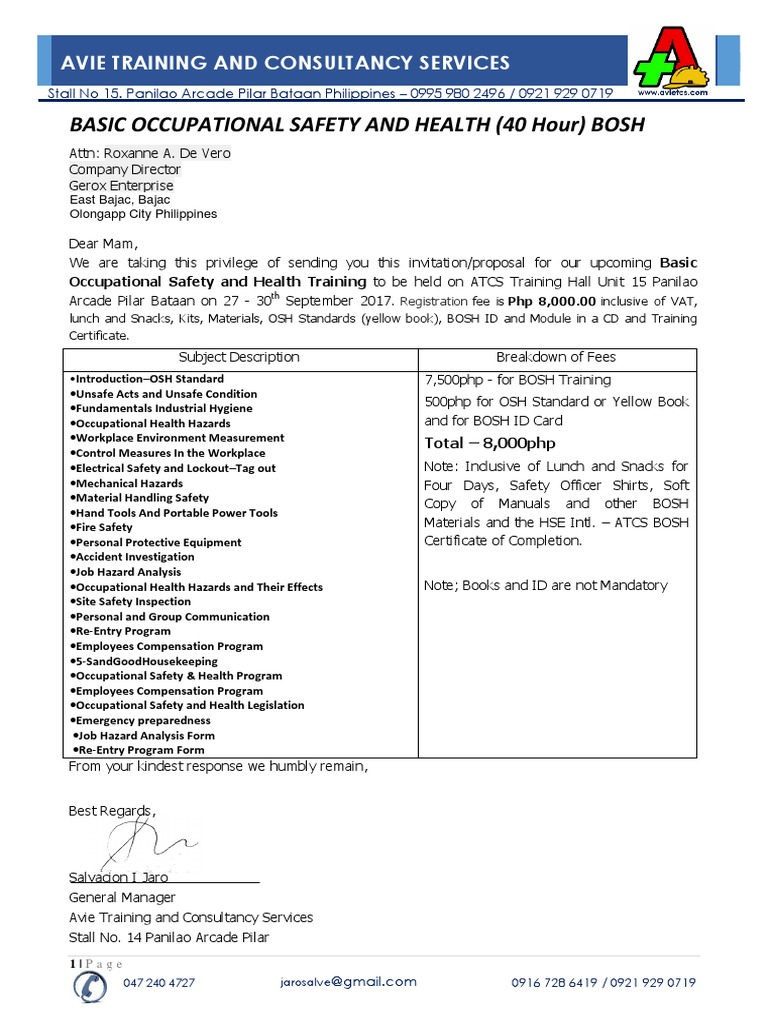 Basic Occupational Safety and Health (40 Hour) Bosh Invitation Ger ...