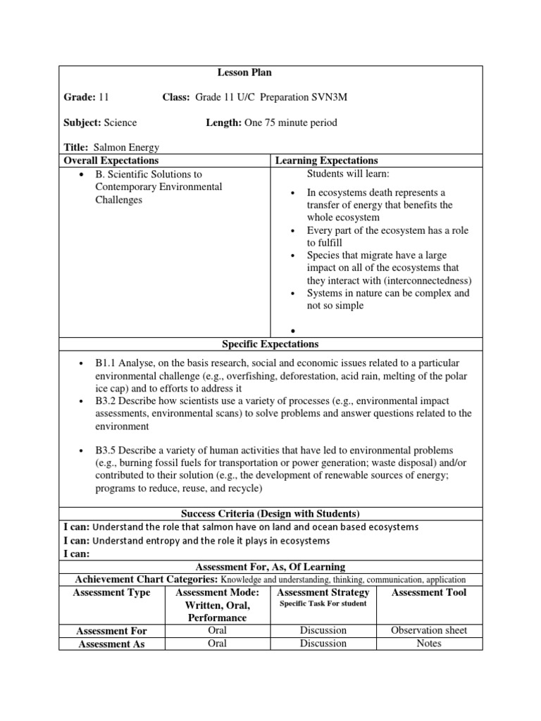 Lesson Plan - Oe3 Salmon Energy | PDF | Ecosystem | Salmon