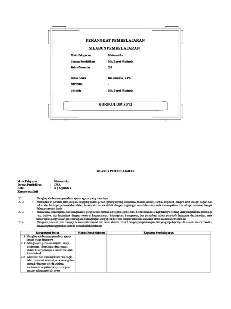Silabus MTK Wajib Kelas X Semester II | PDF