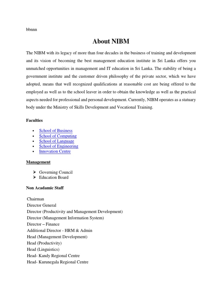 About NIBM: Faculties | PDF