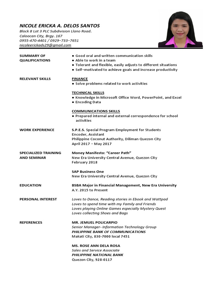 Nicole Ericka A. Delos Santos: Philippine Bank of Communications | PDF