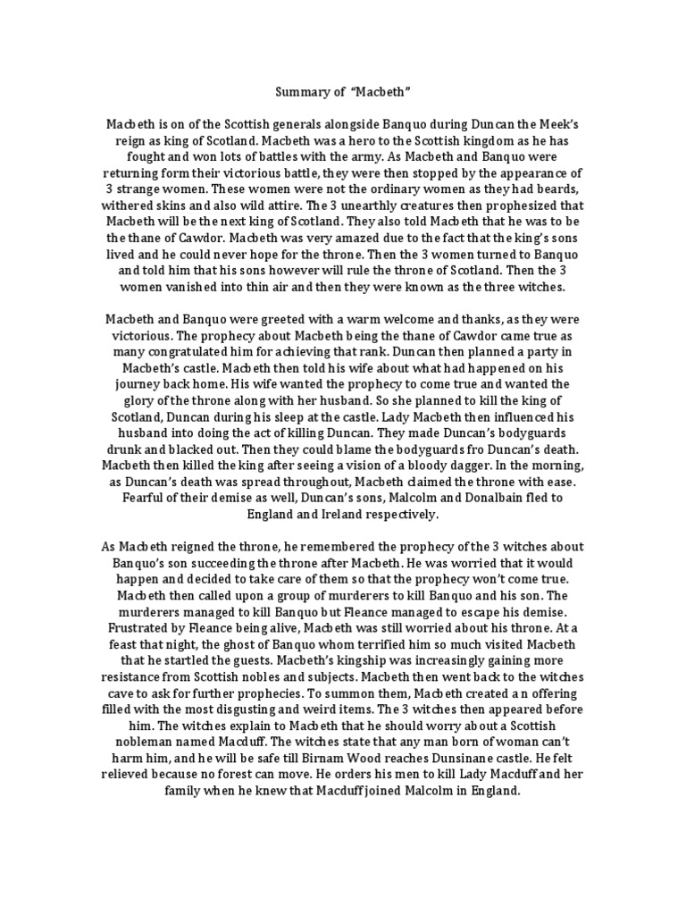 Summary of Macbeth | PDF | Macbeth | Scottish People
