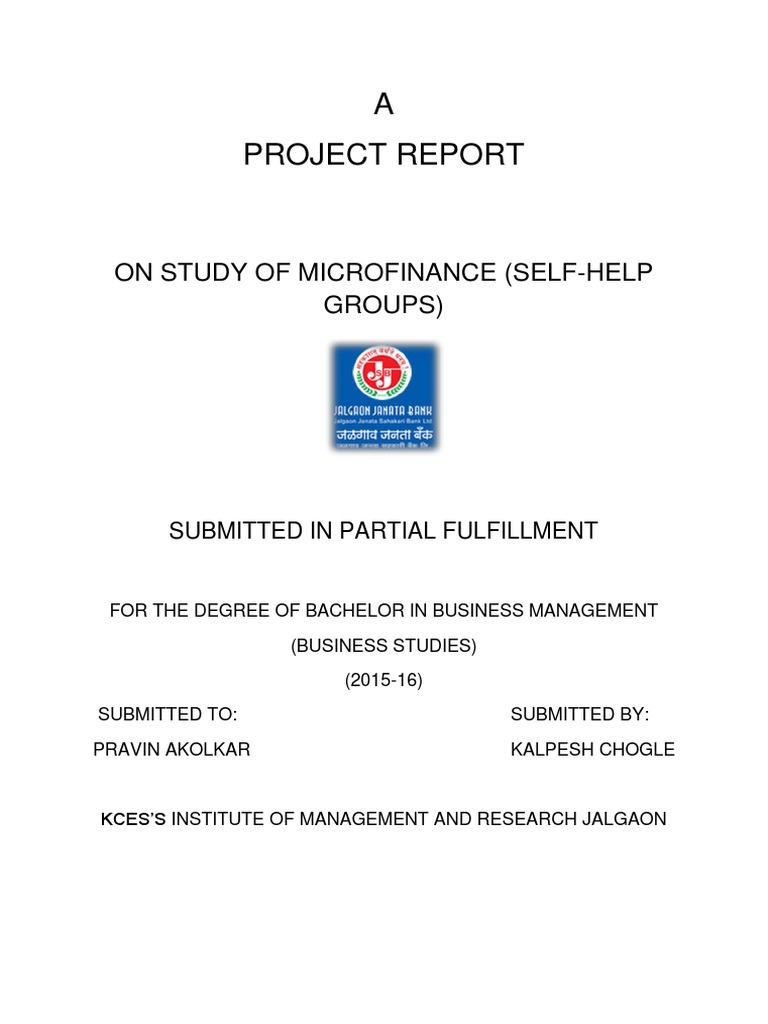 A Project Report: On Study of Microfinance (Self-Help Groups) | PDF ...