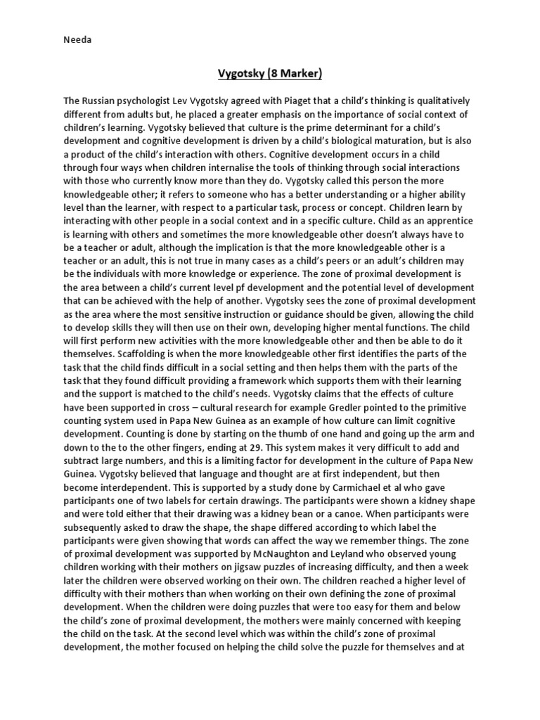 Vygotsky (8 Marker) | PDF | Mental Processes | Behavior Modification
