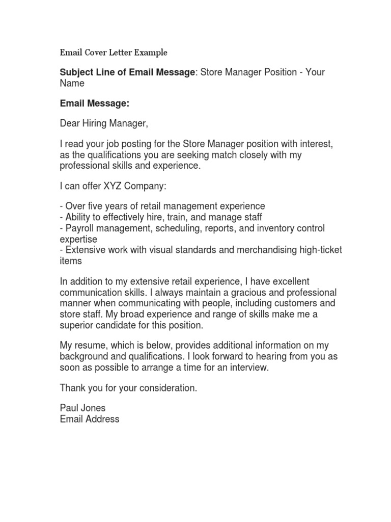 Email Cover Letter Example | PDF