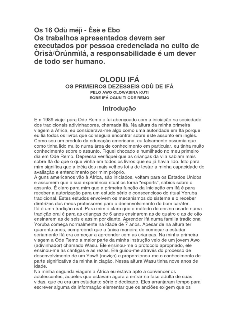 Os 16 Odù Méjì de IFÁ - Candomblé | Matéria | Conhecimento