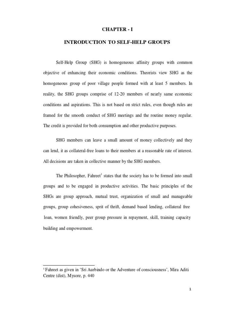 Introduction To Self-Help Groups: Chapter - I | PDF | Microfinance ...
