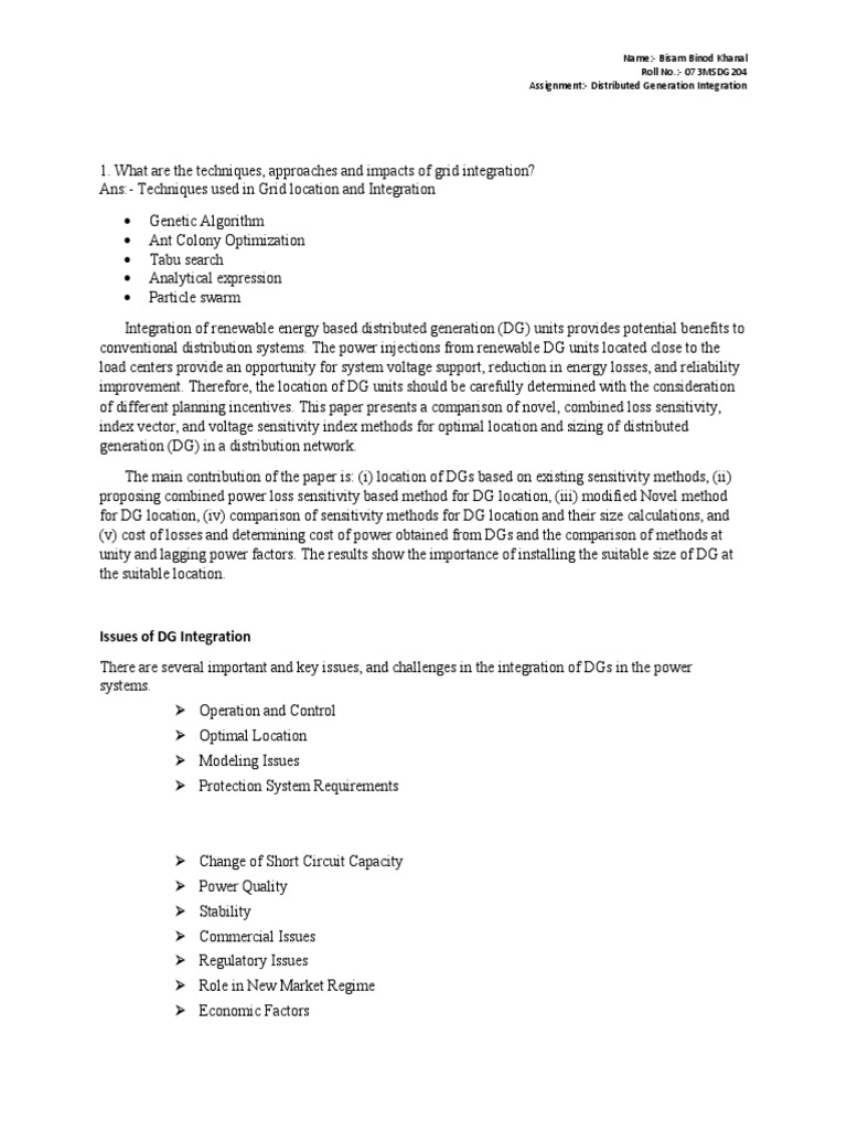 Important Questions For Distributed Generation Integration | PDF ...