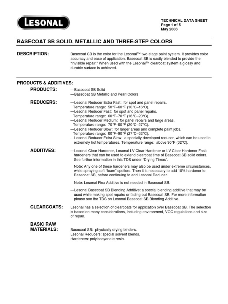Lesonal Basecoat SB | PDF | Industries | Materials