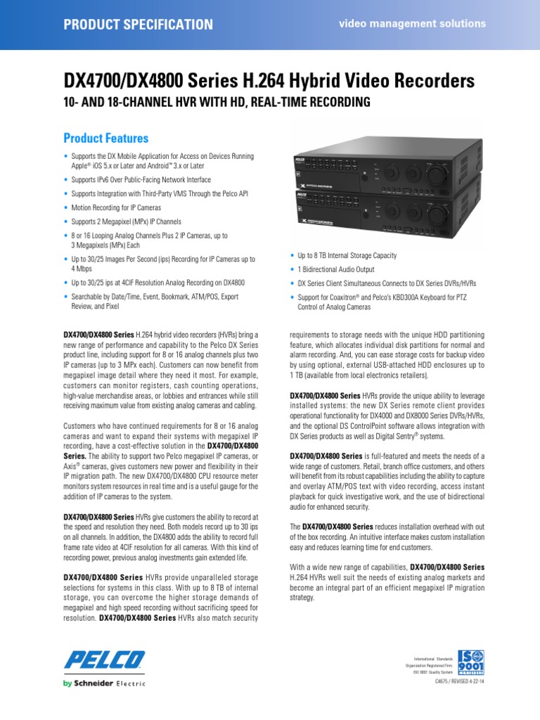 DX4700-DX4800 Series H.264 Hybrid Video Recorders Specification Sheet ...