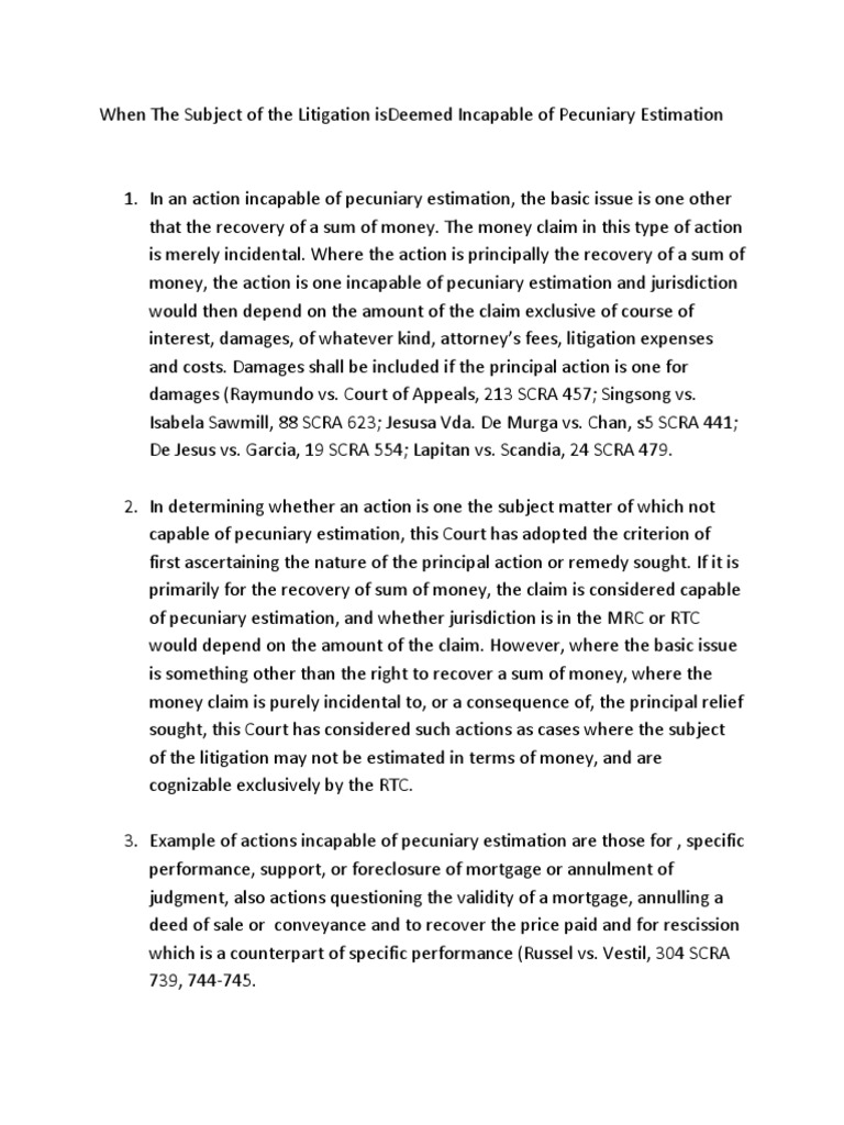 Civpro When The Subject of The Litigation IsDeemed Incapable of ...