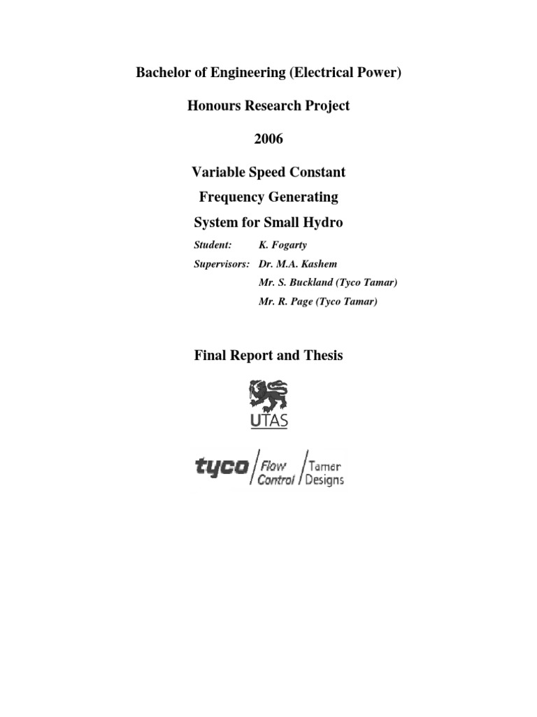 Bachelor of Engineering (Electrical Power) Honours Research Project ...