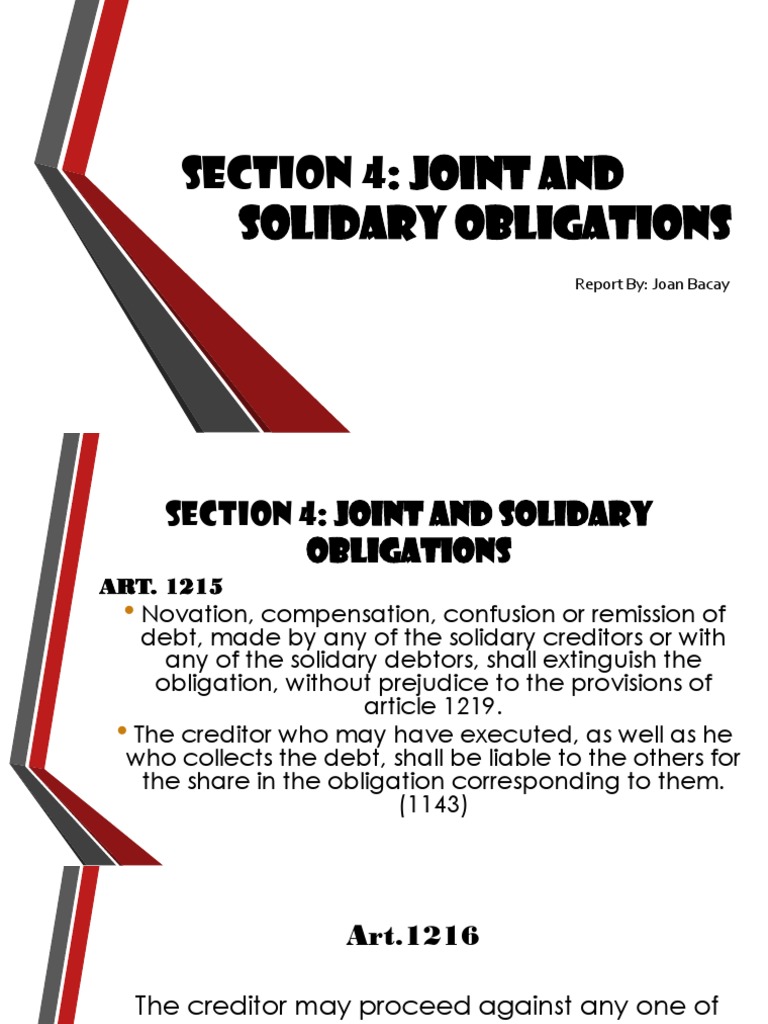 Section 4: Joint and Solidary Obligations: Report By: Joan Bacay | PDF ...